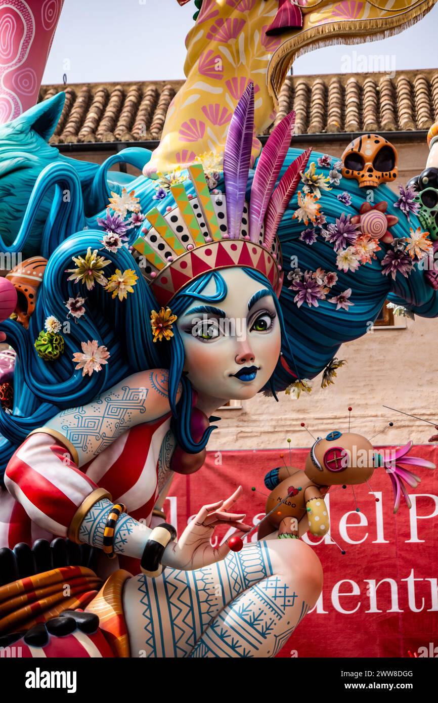 Detail of some ninots from Fallas, a celebration in March in the city ...