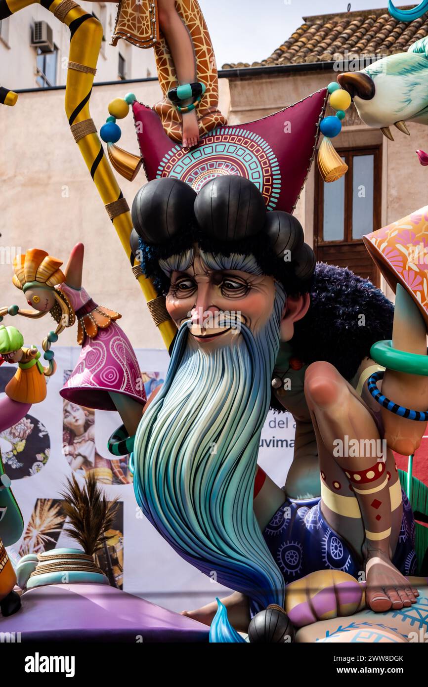 Detail of some ninots from Fallas, a celebration in March in the city ...