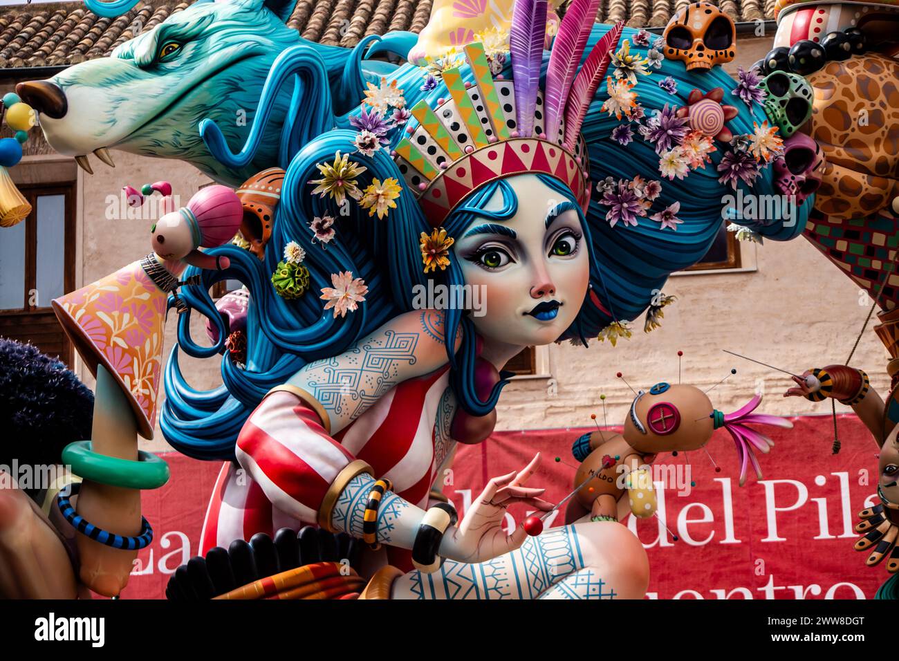 Detail of some ninots from Fallas, a celebration in March in the city ...