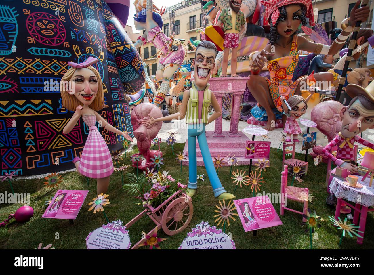 Detail of some ninots from Fallas, a celebration in March in the city ...