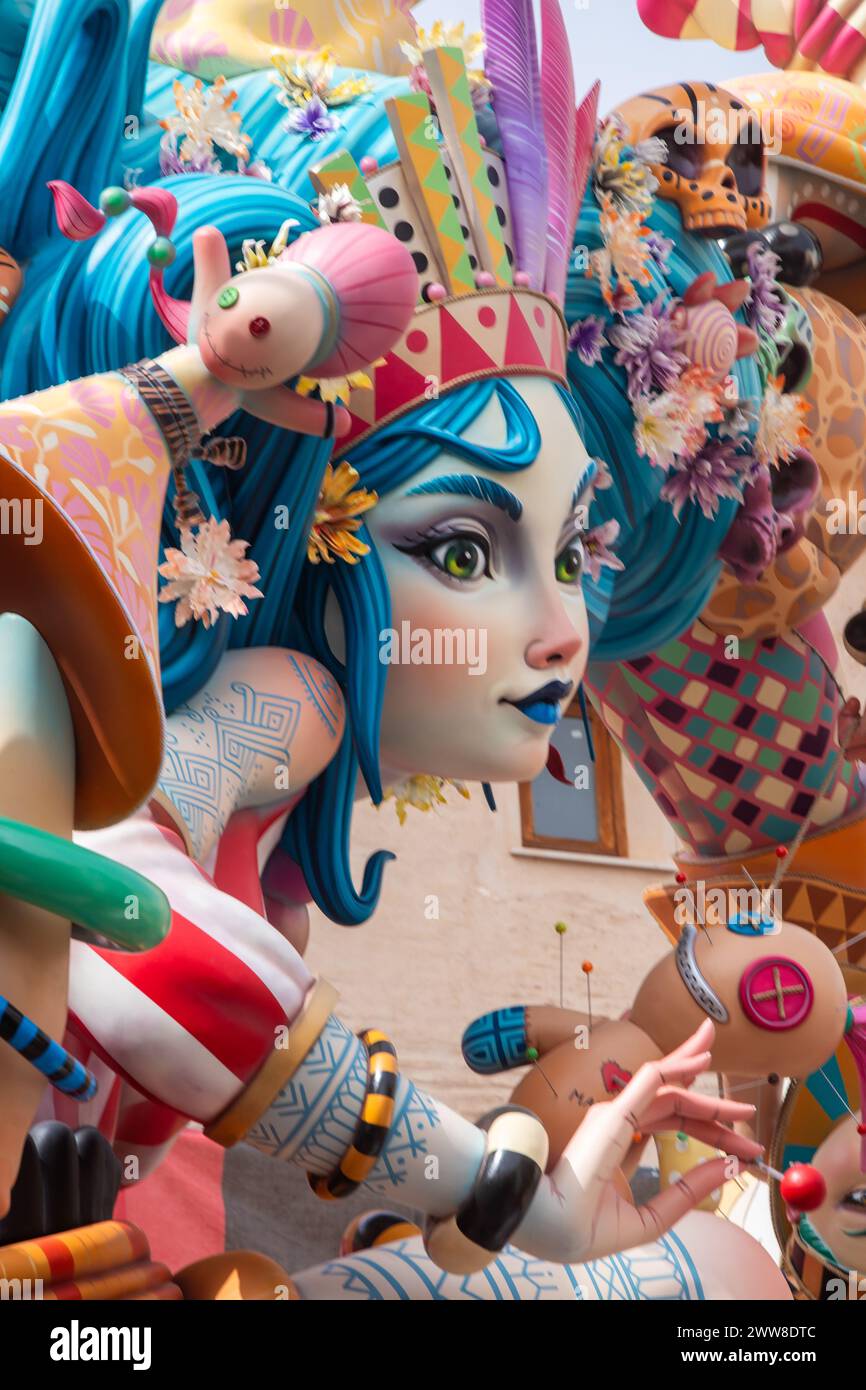 Detail of some ninots from Fallas, a celebration in March in the city ...