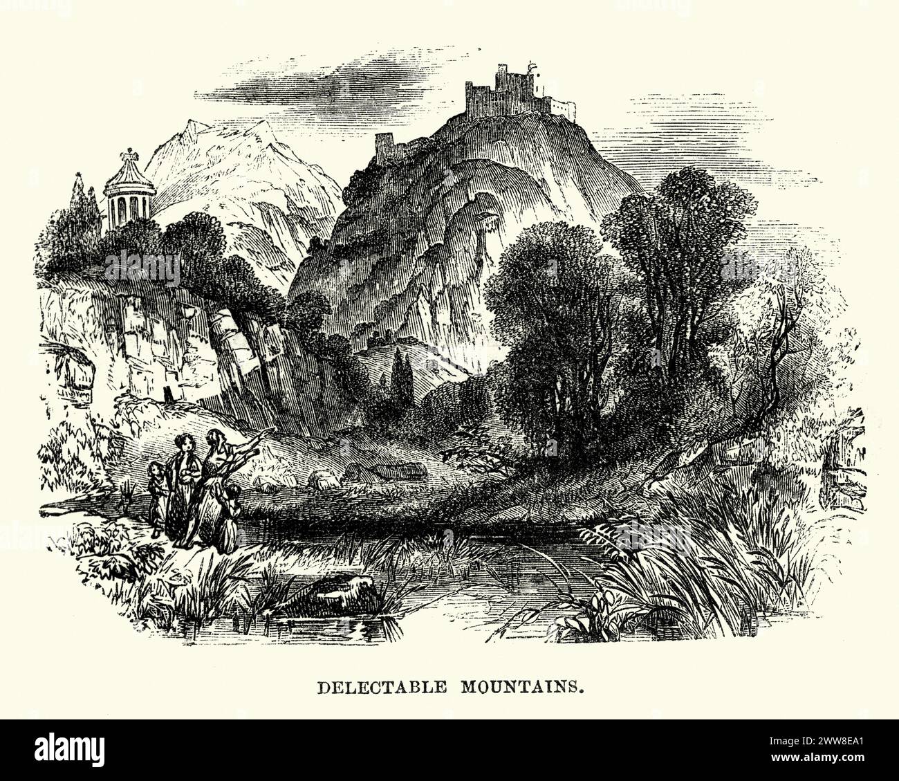 Vintage engraving of a scene from John Bunyan's The Pilgrim's Progress ...