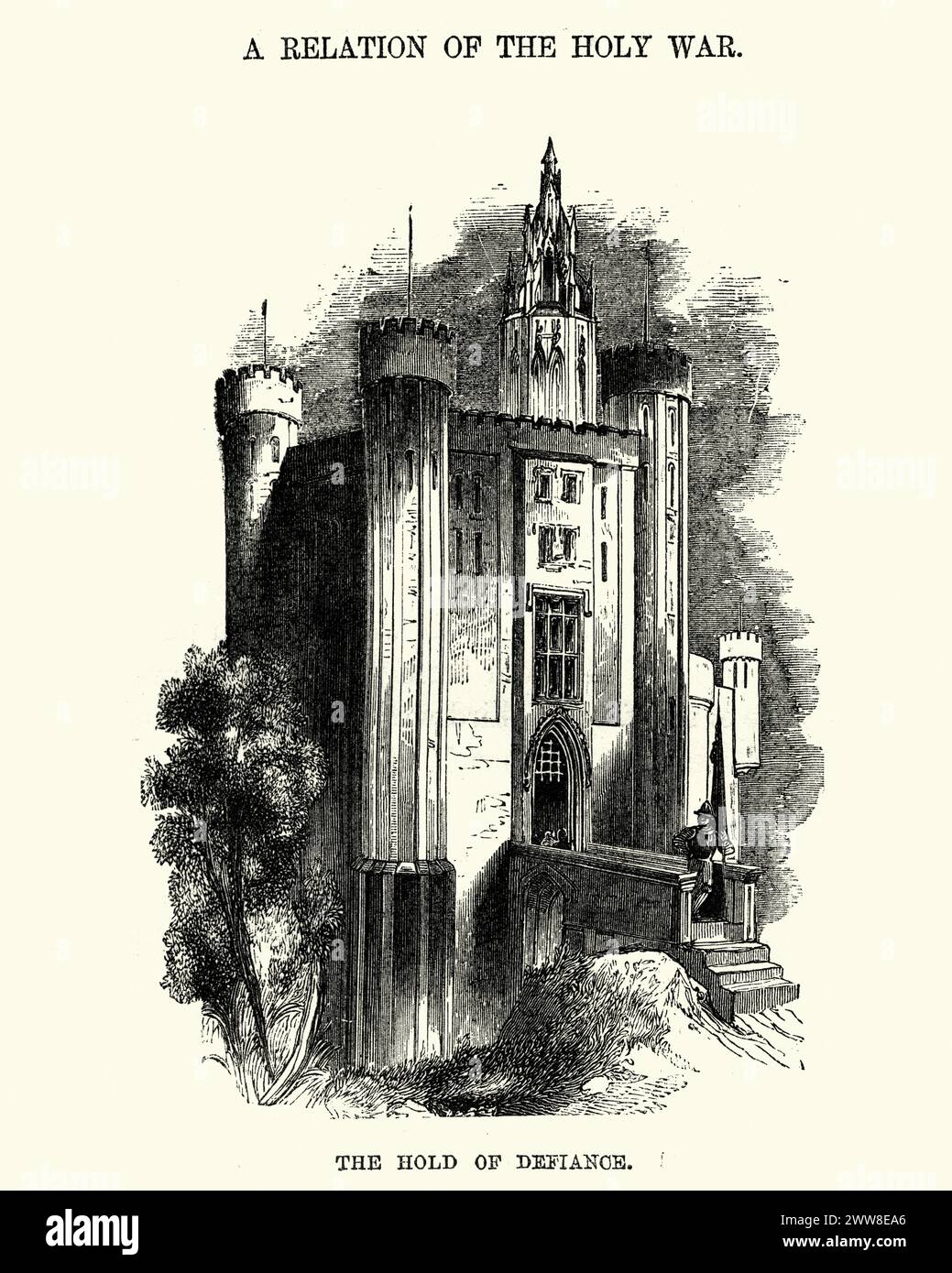 Vintage engraving of from John Bunyan's The Holy War. The Hold of ...