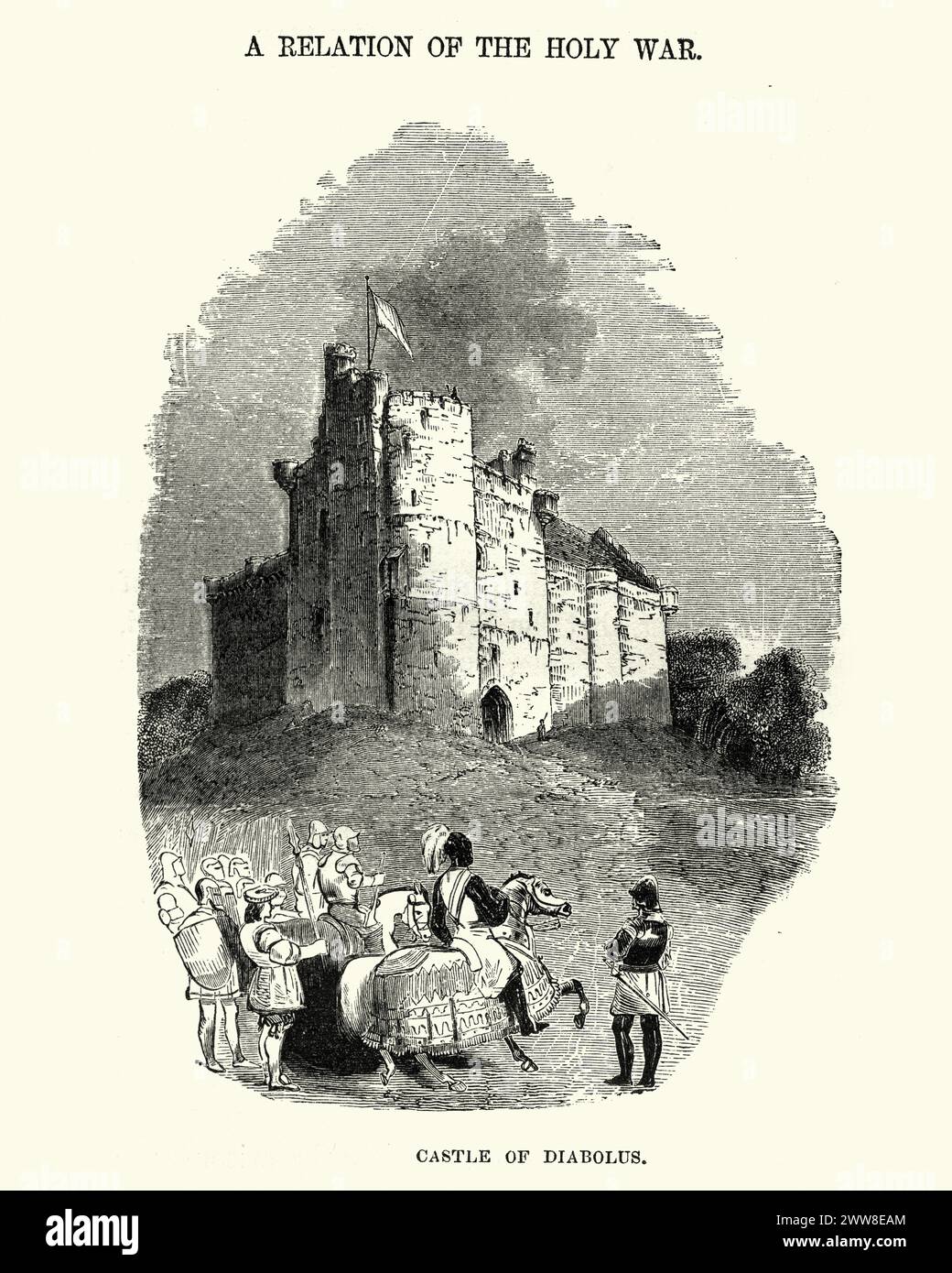 Vintage engraving of from John Bunyan's The Holy War. Castle of ...