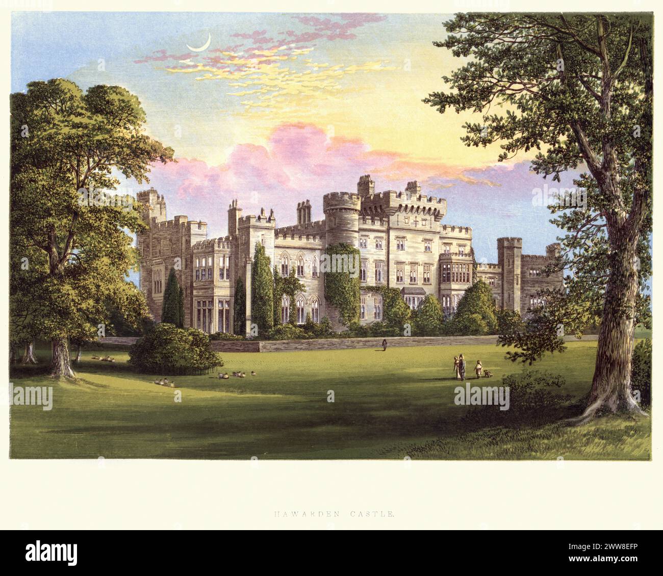 Hawarden Castle in Hawarden, Flintshire, Wales. It was the estate of ...