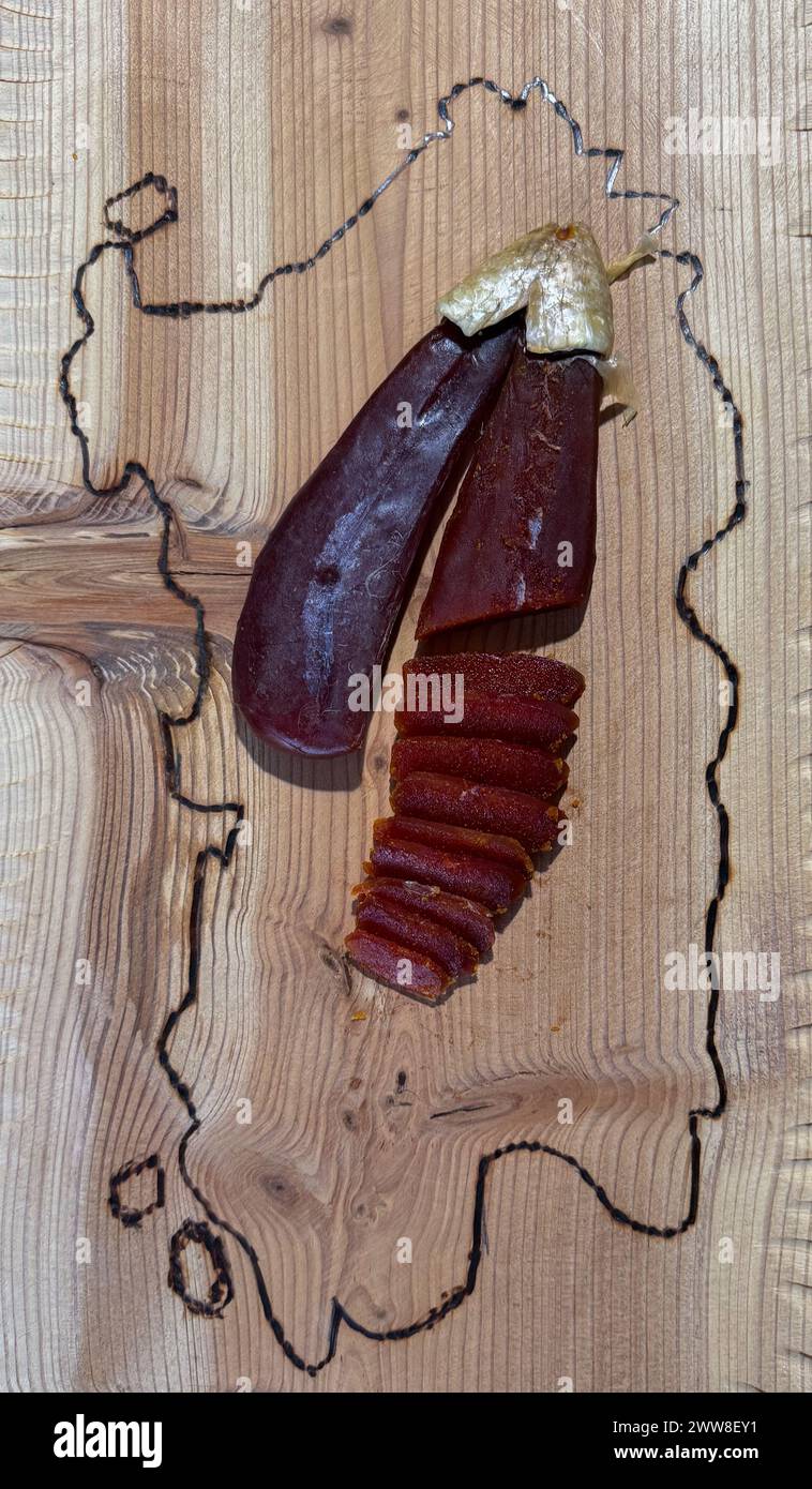 Bottarga, the dried, pressed roe of the mullet, used in the sardinian ...