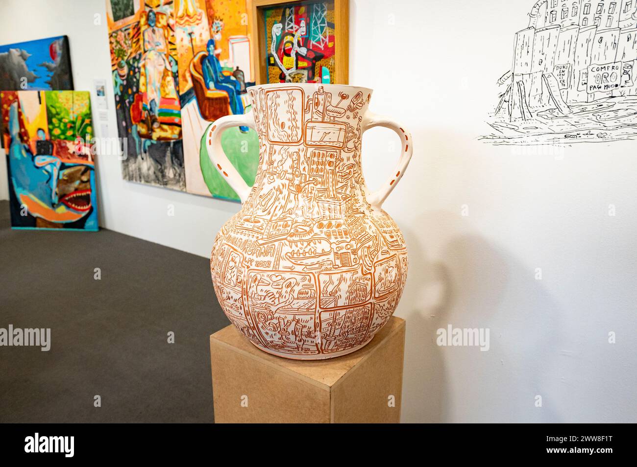 A vase-shaped sculpture seen at Urvanity Contemporary Art Fair at ...