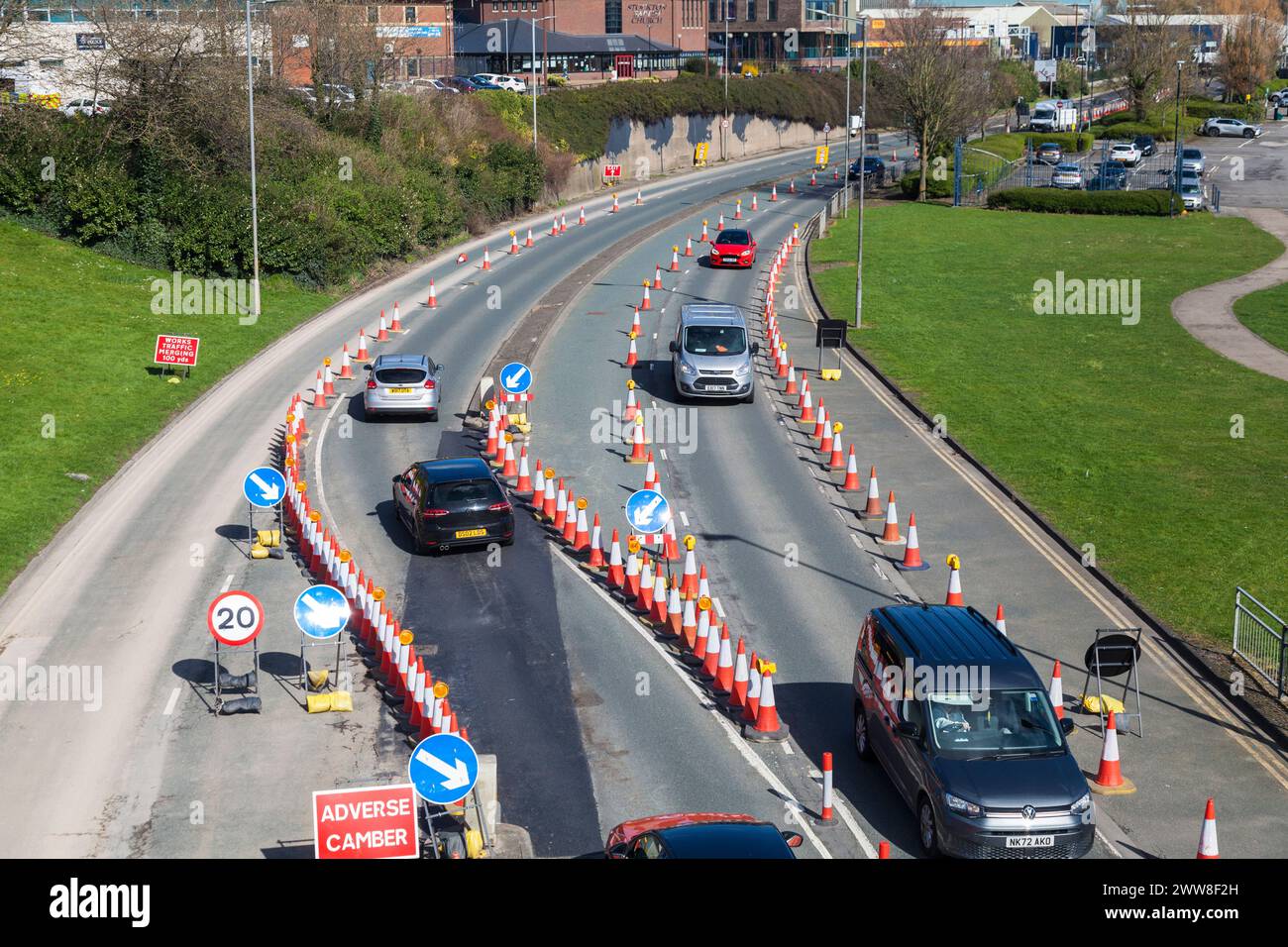 The Riverside Road in Stockton,England,UK with its lane diversions and ...