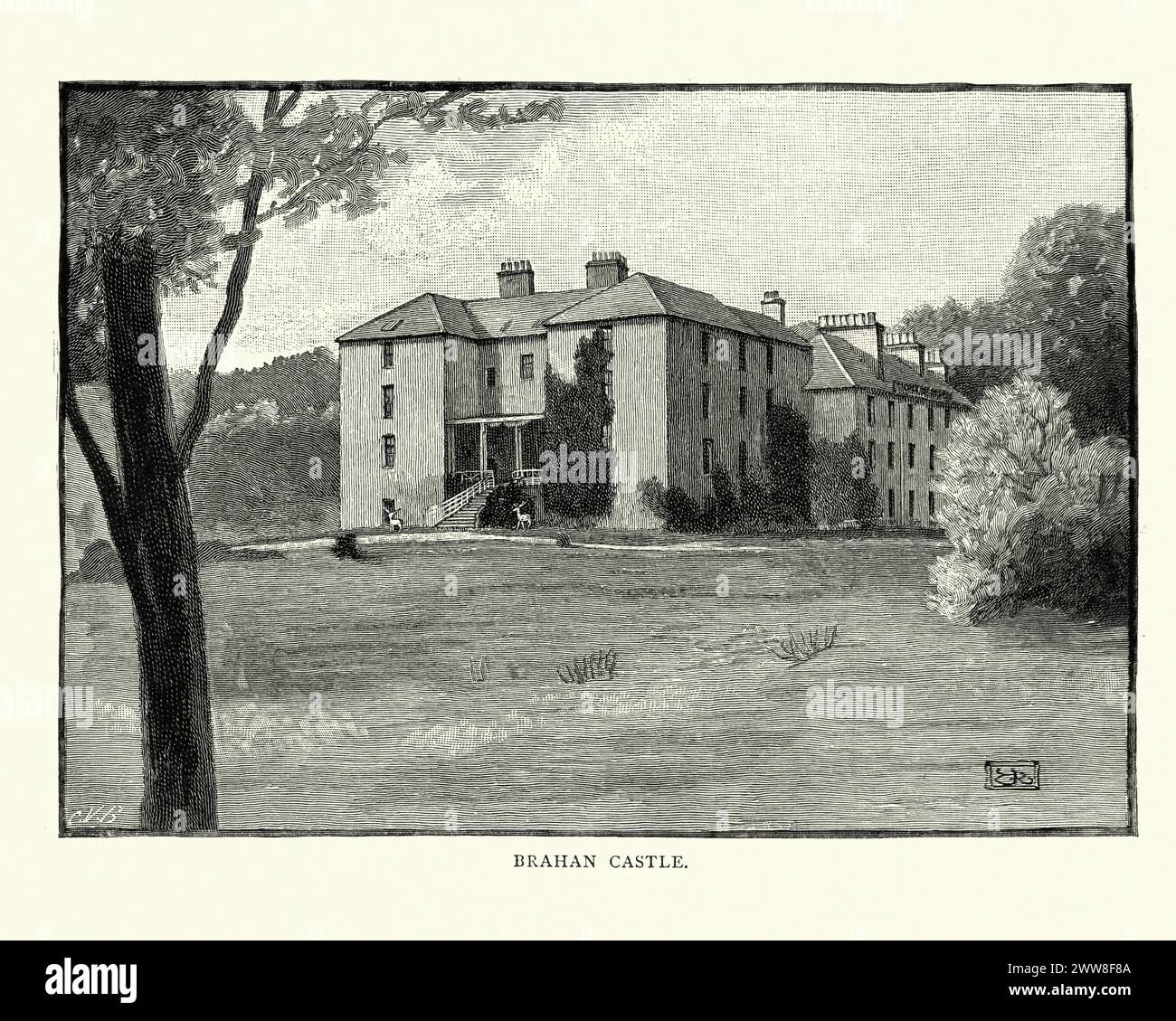 Vintage engraving of the now demolished Brahan Castle, Easter Ross ...