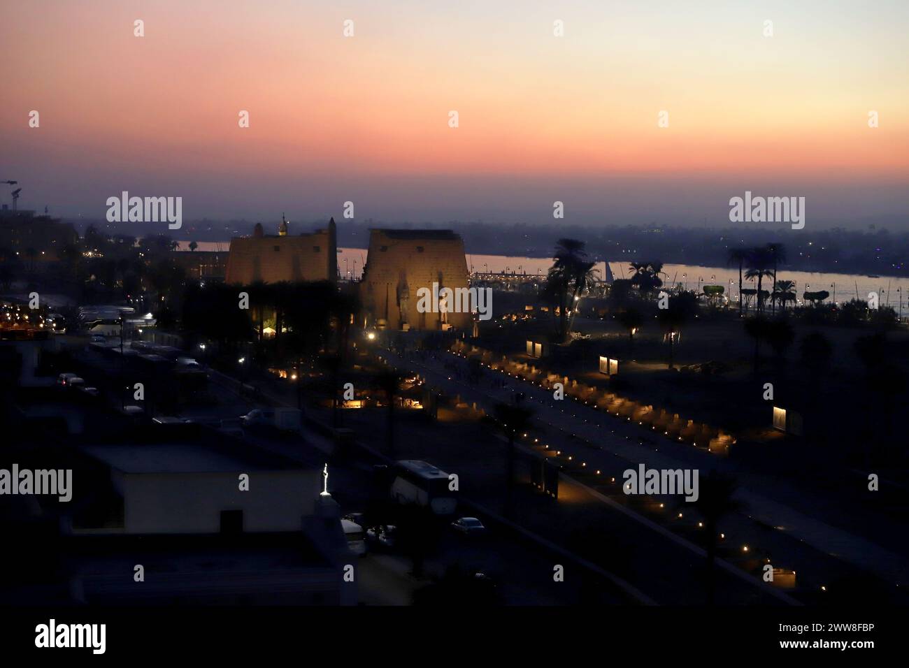 Unique sunset at Luxor Aswan Egypt. Beautiful sunset over the Nile ...