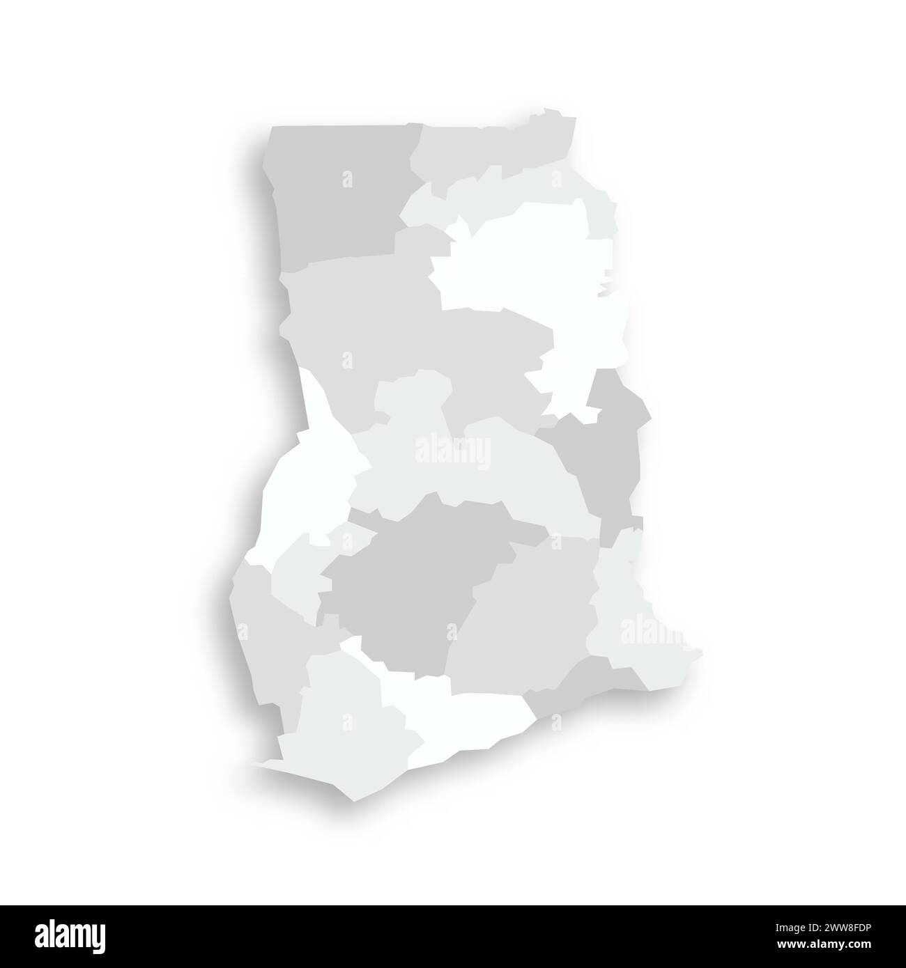 Ghana political map of administrative divisions - regions. Grey blank ...