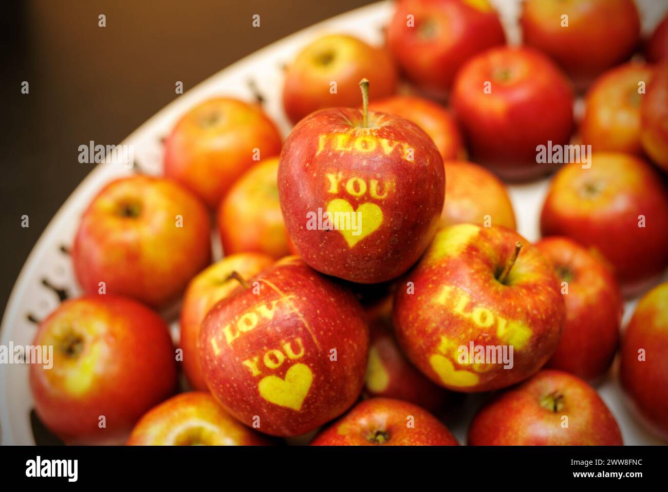 Apples set with I LOVE YOU text Stock Photo - Alamy