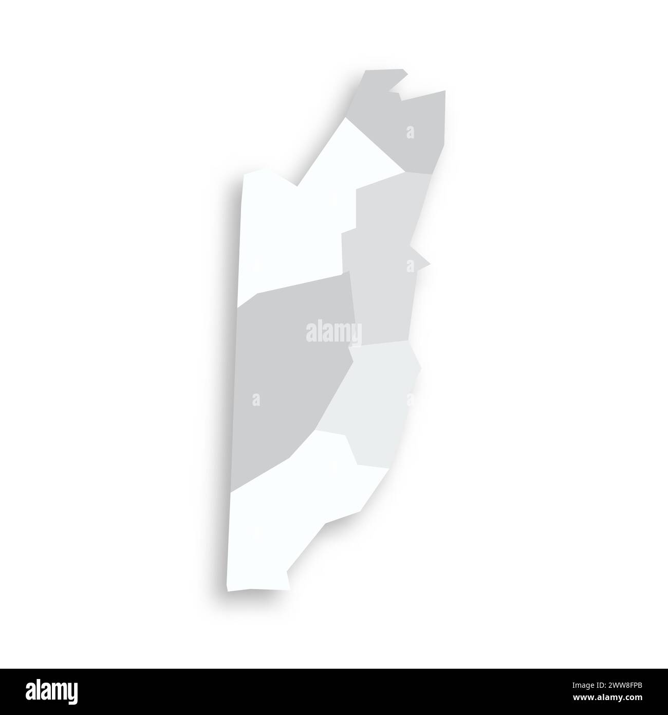 Belize political map of administrative divisions - districts. Grey blank flat vector map with ...