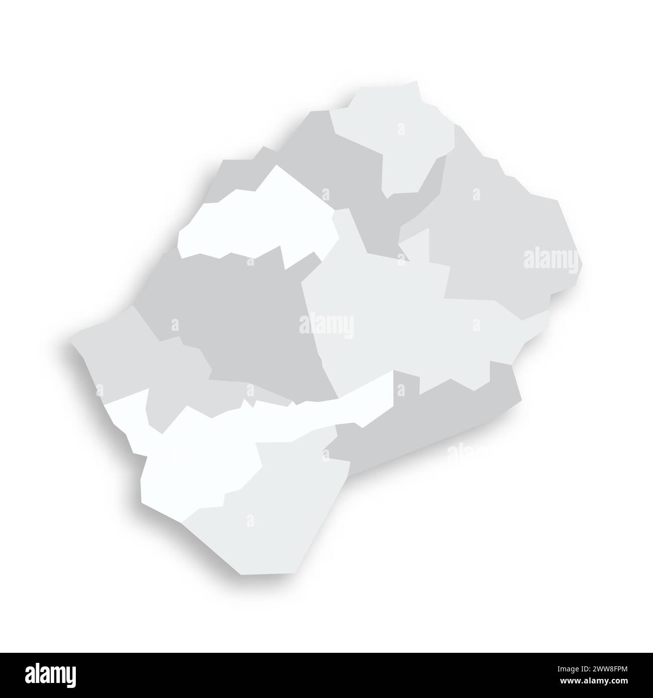 Lesotho political map of administrative divisions - districts. Grey ...