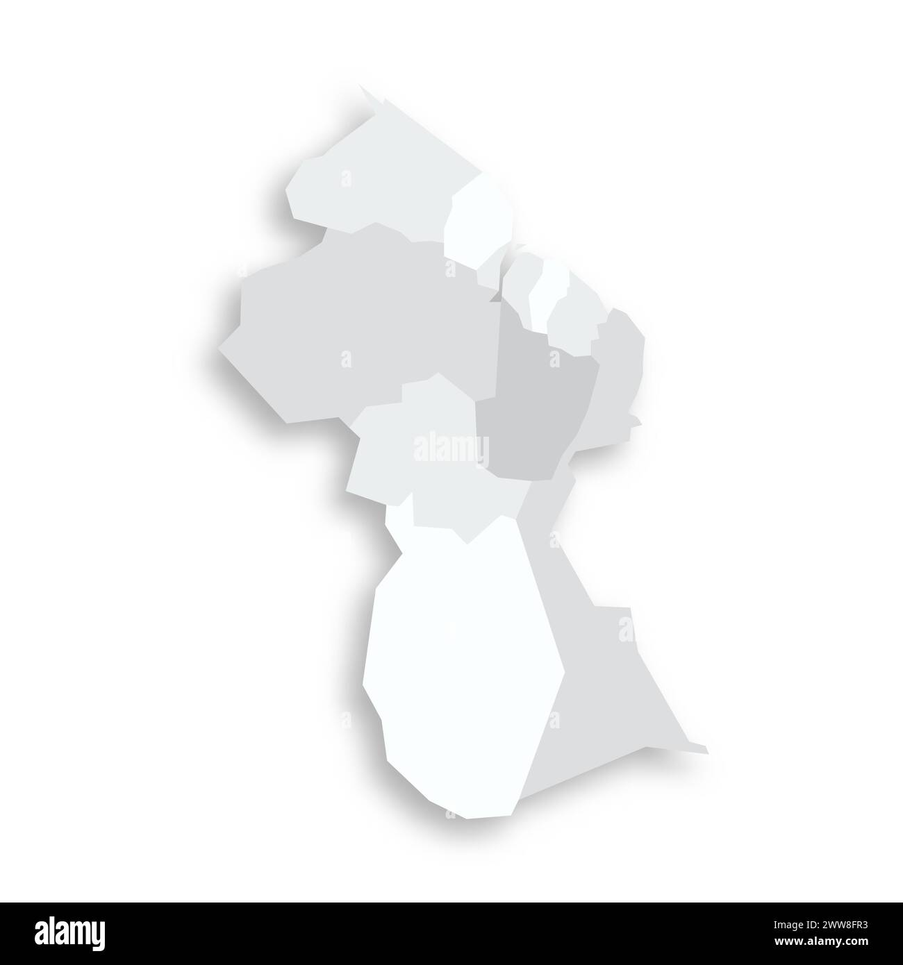 Guyana political map of administrative divisions - regions. Grey blank flat vector map with ...