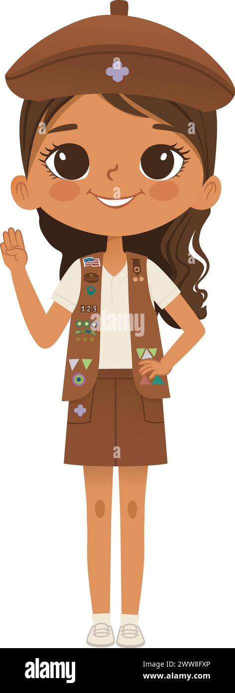 Smiling African American girl scout wearing sash with badges isolated ...