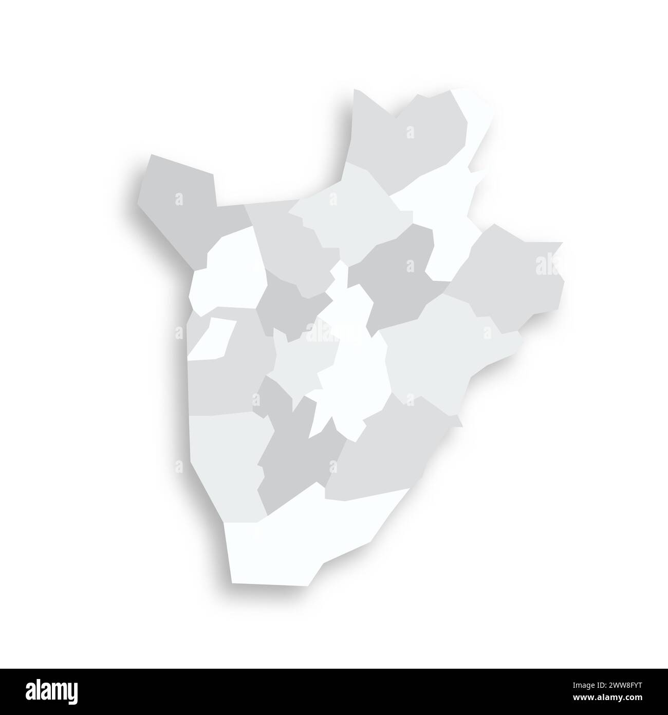 Burundi political map of administrative divisions - provinces. Grey blank flat vector map with ...