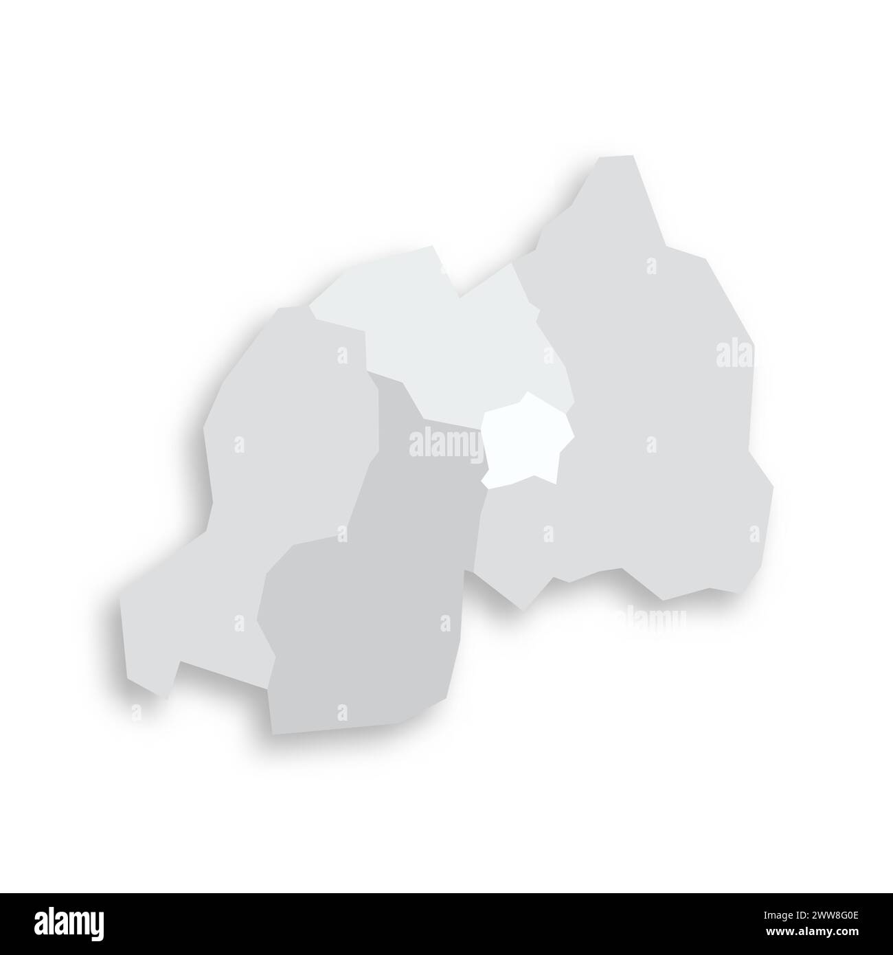 Rwanda political map of administrative divisions - provinces. Grey blank flat vector map with ...