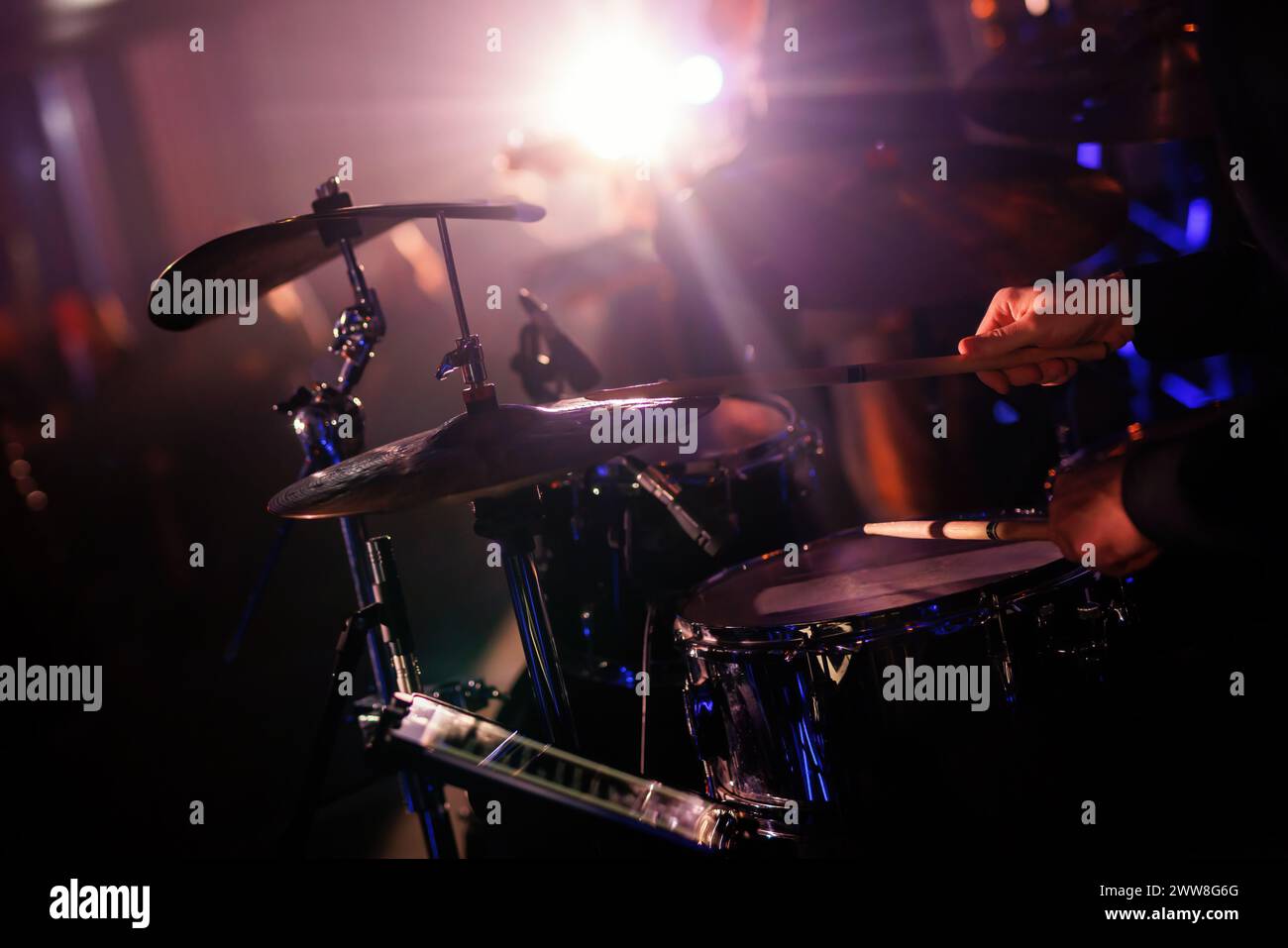 Details of a drum kit and a drummer stick at a rock concert Stock Photo ...