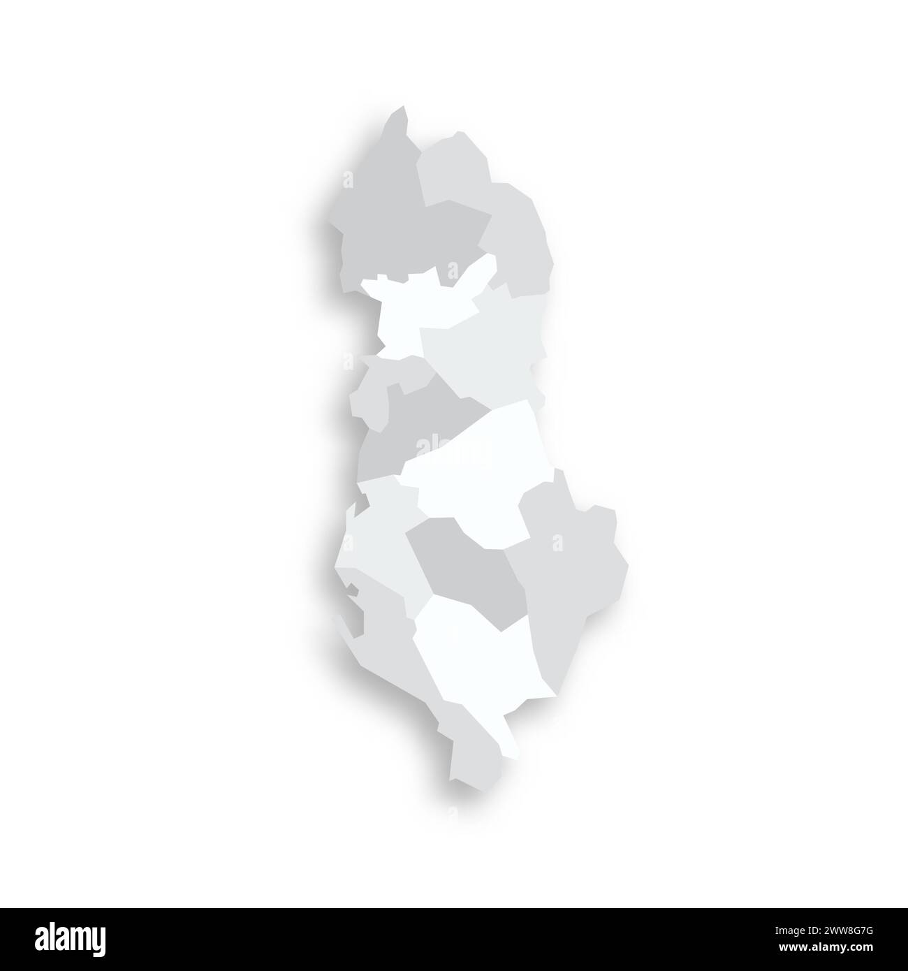 Albania political map of administrative divisions - counties. Grey ...
