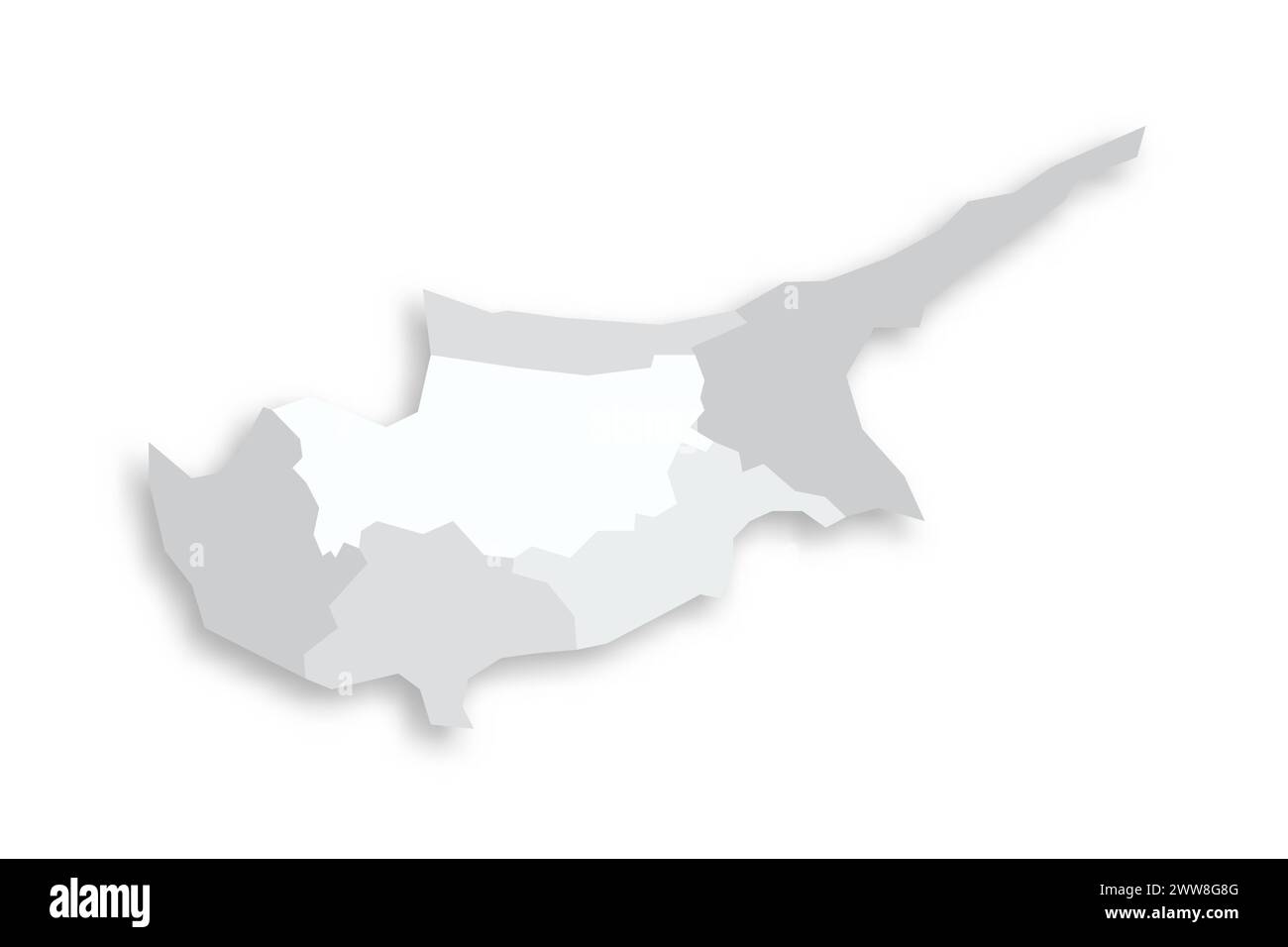 Cyprus political map of administrative divisions - districts. Grey blank flat vector map with ...
