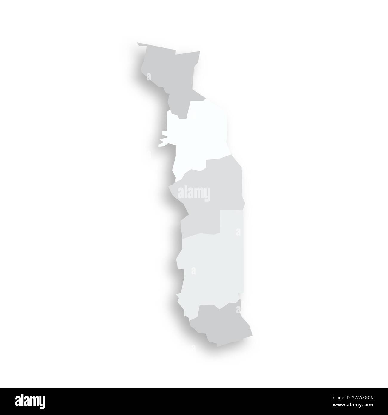 Togo political map of administrative divisions - regions. Grey blank ...