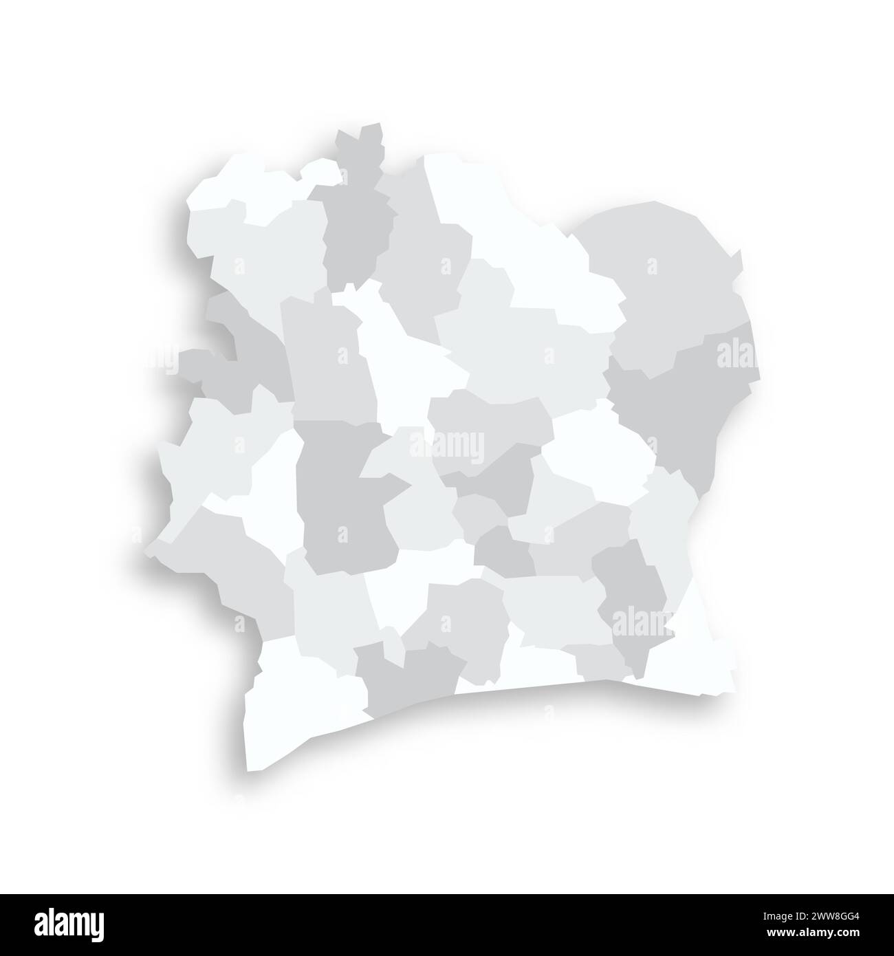 Ivory Coast political map of administrative divisions - regions and autonomous districts. Grey ...