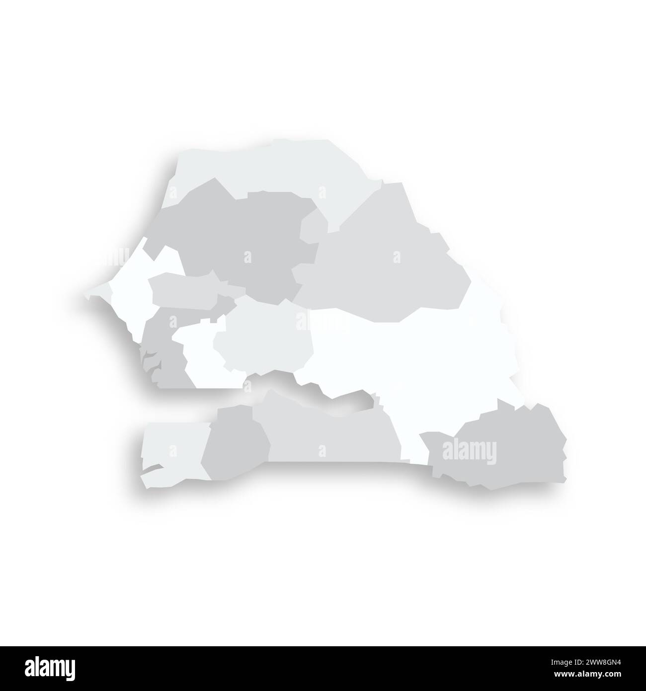 Senegal political map of administrative divisions - regions. Grey blank ...