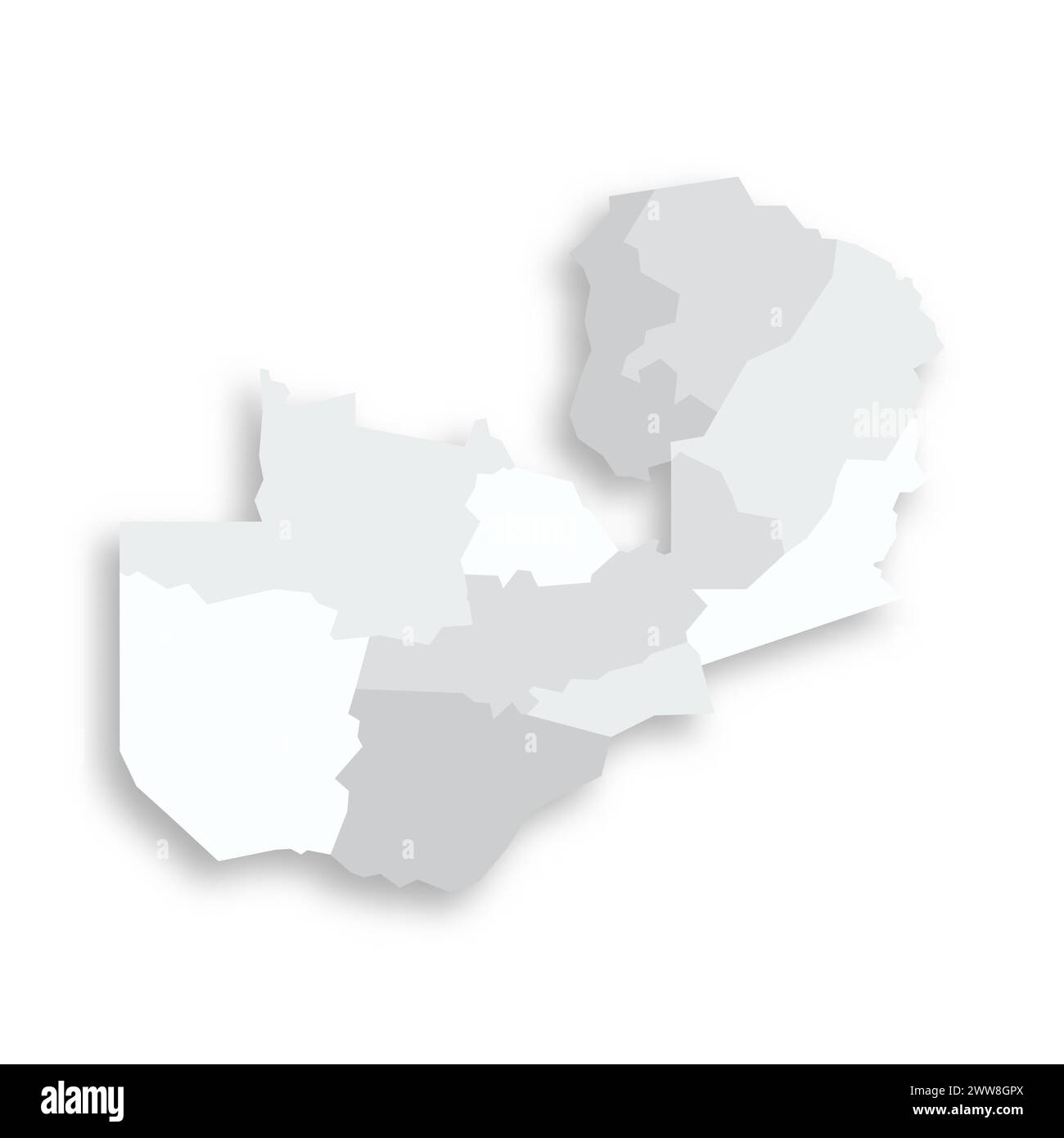 Zambia political map of administrative divisions - provinces. Grey blank flat vector map with ...