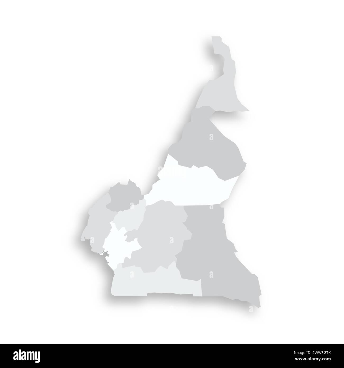 Cameroon political map of administrative divisions - regions. Grey blank flat vector map with ...