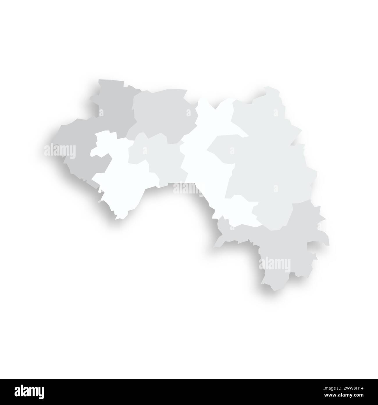 Guinea political map of administrative divisions - regions. Grey blank ...
