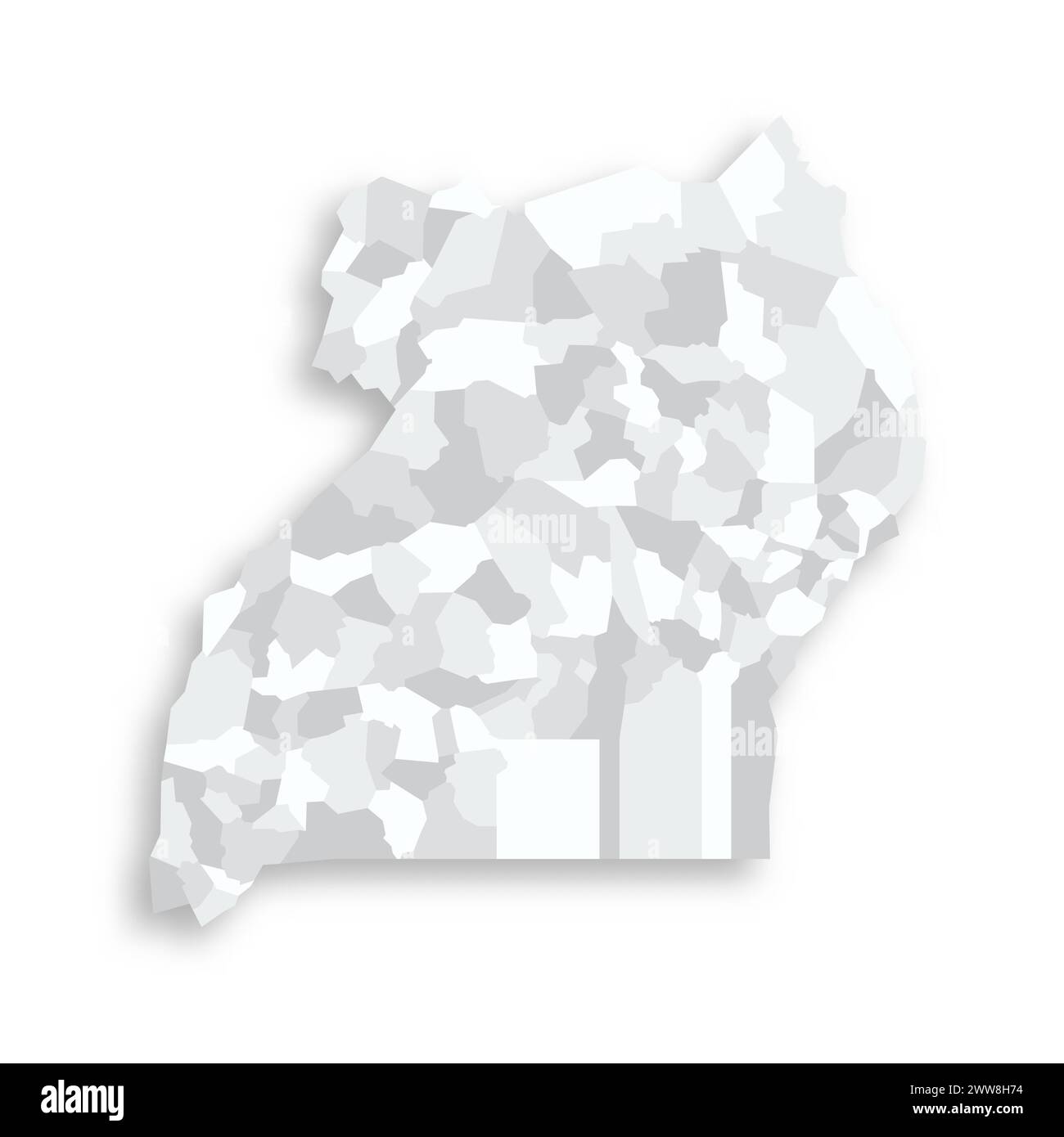 Uganda political map of administrative divisions - districts. Grey ...