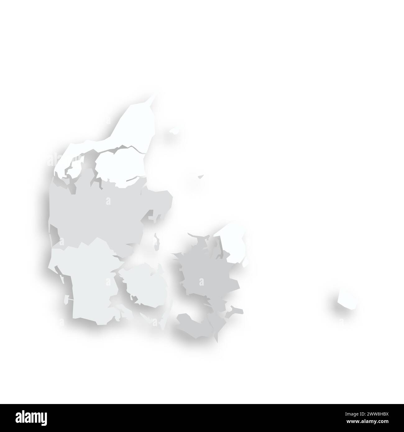 Denmark political map of administrative divisions - regions. Grey blank ...