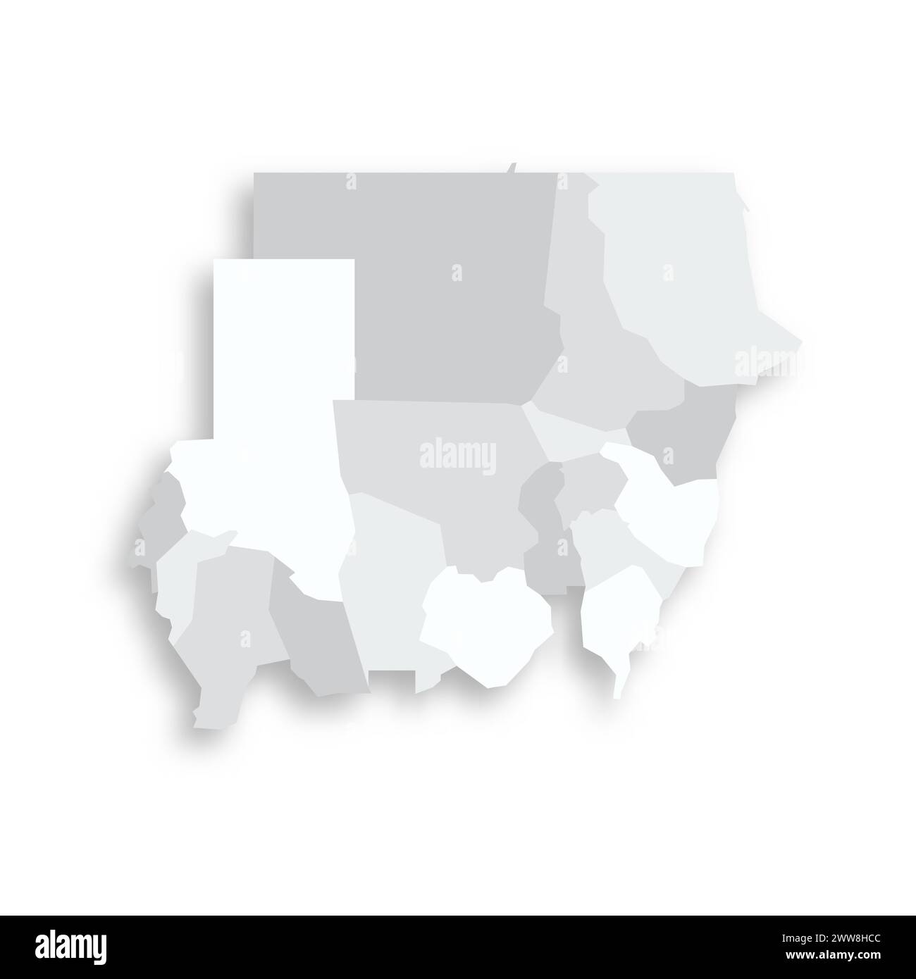 Sudan political map of administrative divisions - states. Grey blank ...
