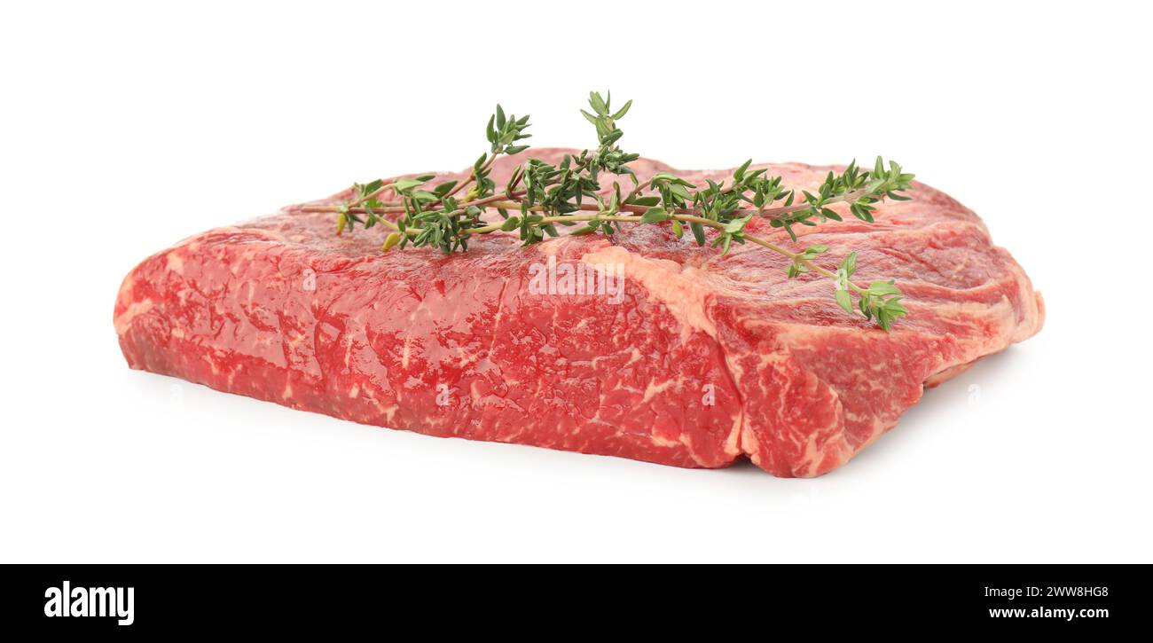 Fresh raw beef cut with thyme isolated on white Stock Photo - Alamy