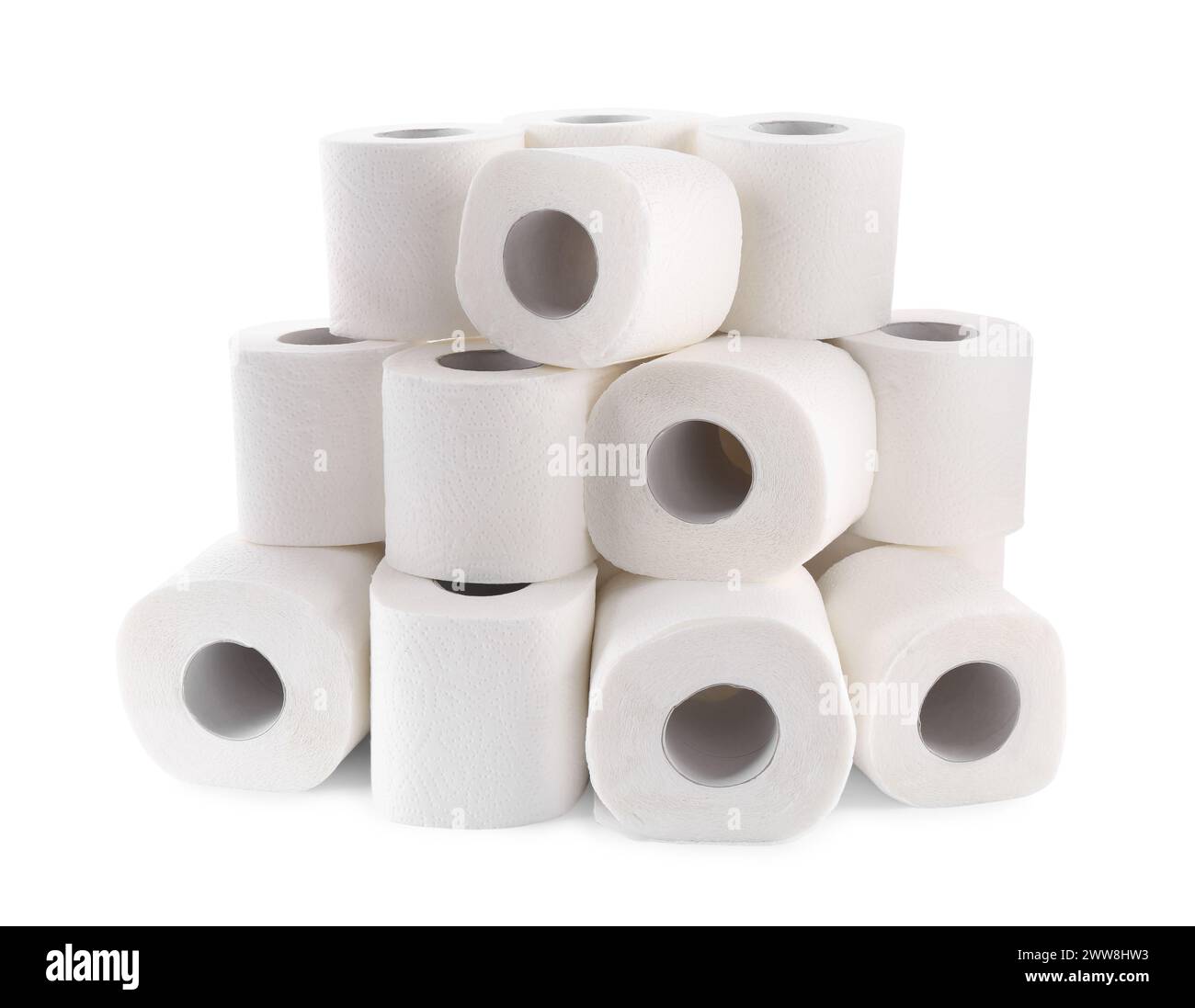 Many soft toilet paper rolls isolated on white Stock Photo - Alamy