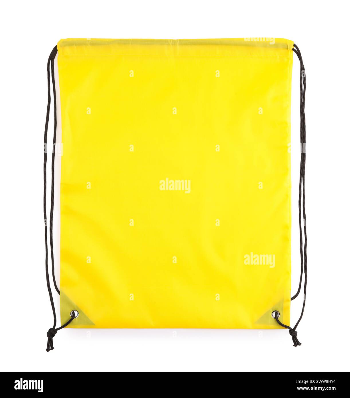 One yellow drawstring bag isolated on white Stock Photo - Alamy