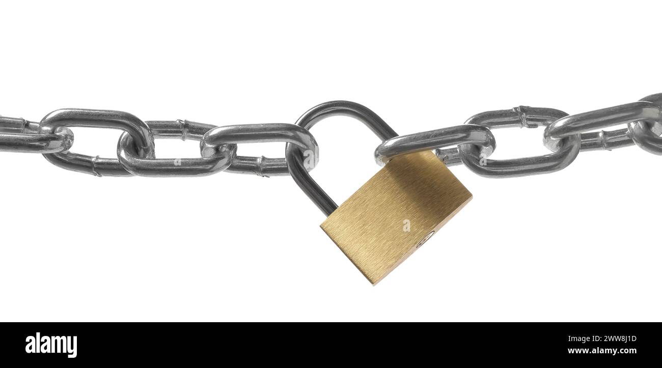 Steel padlock and chain isolated on white Stock Photo - Alamy