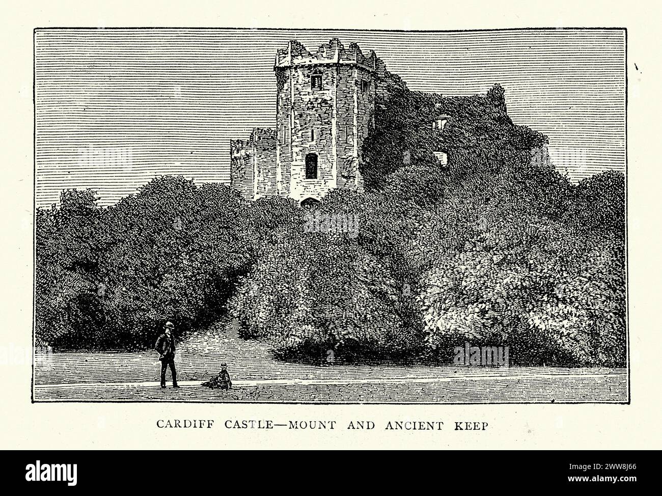 Vintage illustration of Cardiff Castle, 1870s, 19th Century, a medieval ...