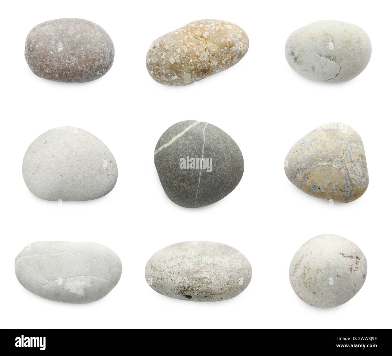 Sea pebbles. Different stones isolated on white, set Stock Photo - Alamy