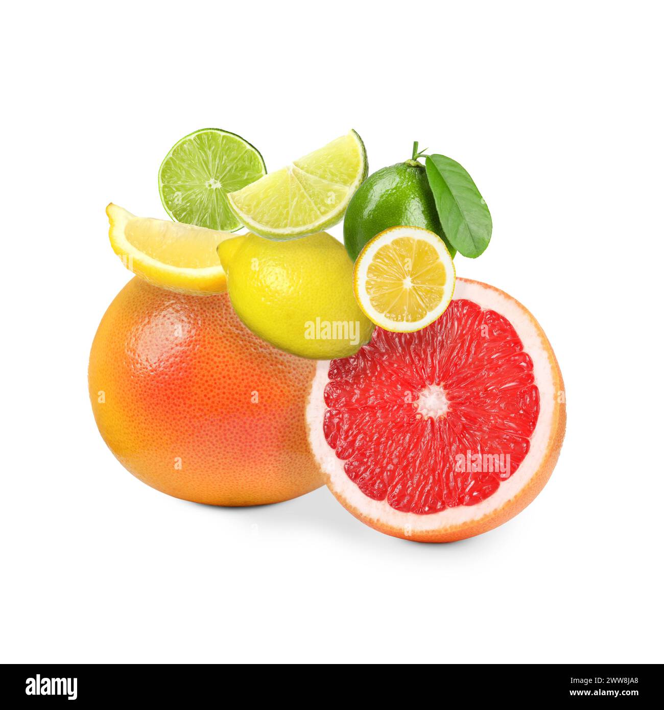 Stack of different citrus fruits isolated on white Stock Photo - Alamy