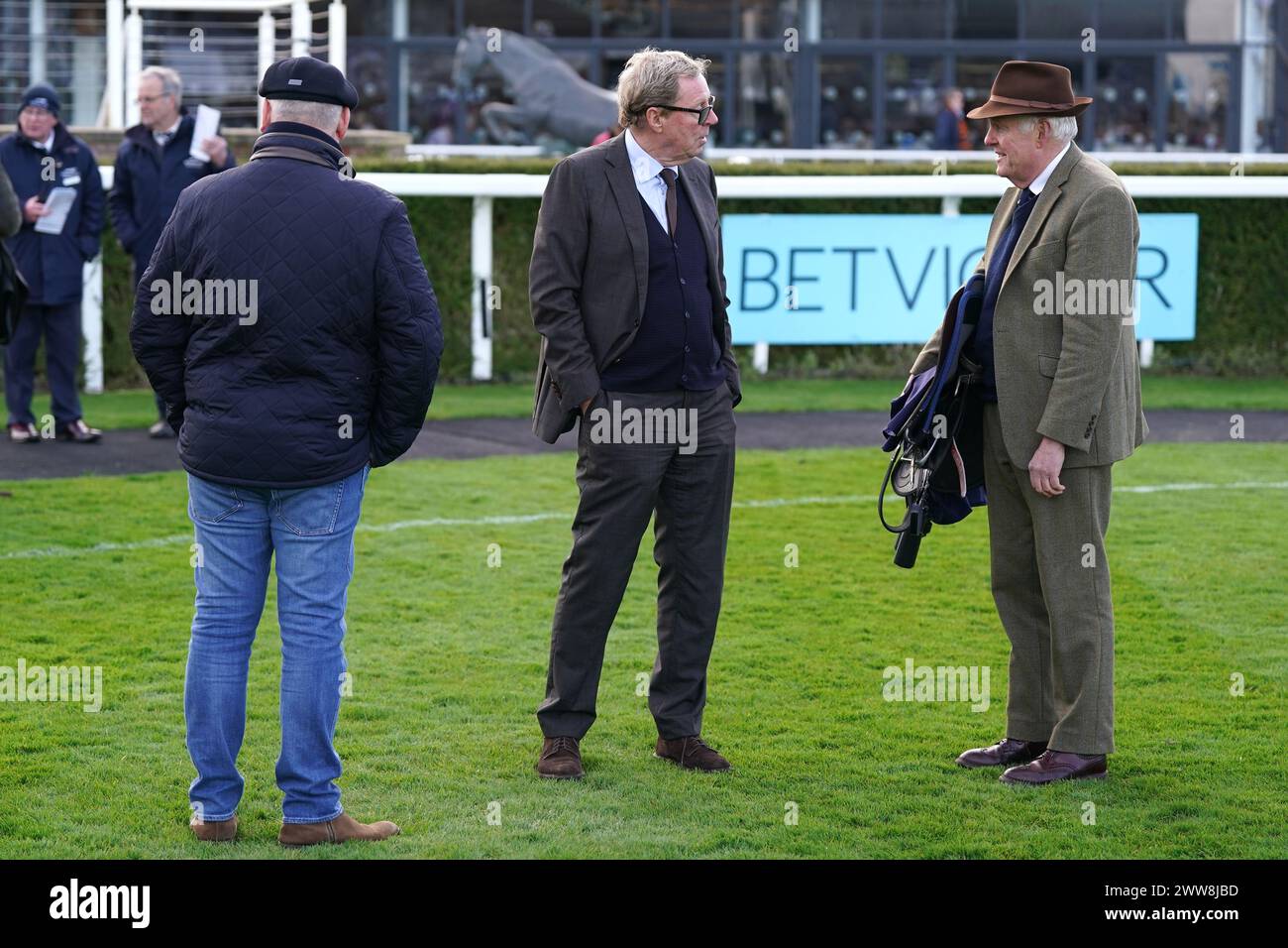 Former football manager Harry Redknapp (centre) at Newbury Racecourse ...