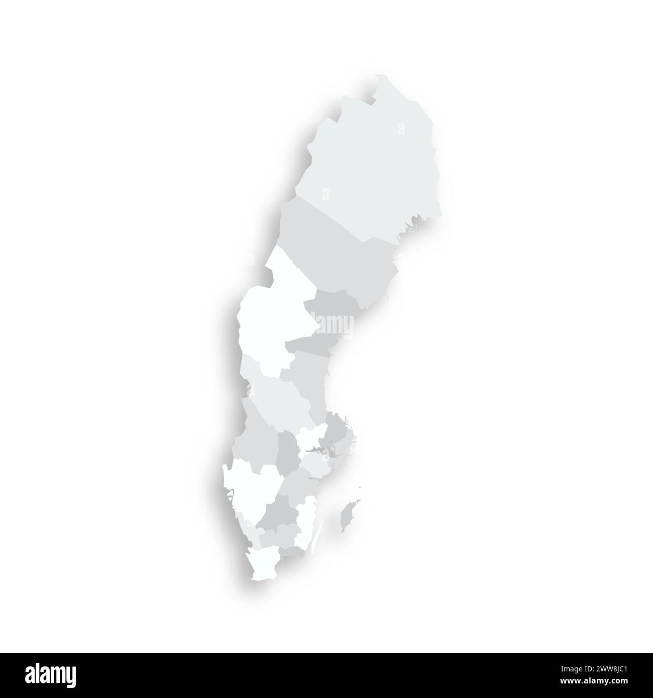 Sweden political map of administrative divisions - counties. Grey blank ...
