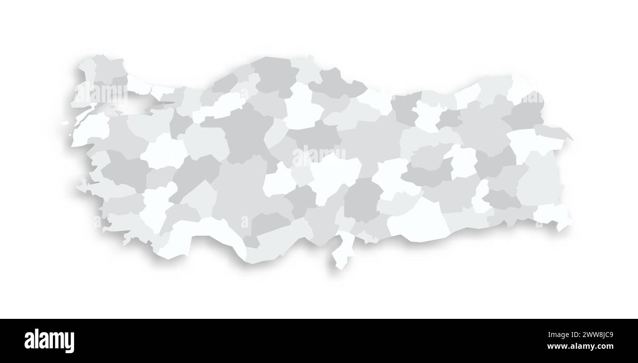 Turkey political map of administrative divisions - provinces. Grey blank flat vector map with ...