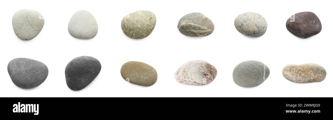 Sea pebbles. Different stones isolated on white, set Stock Photo - Alamy