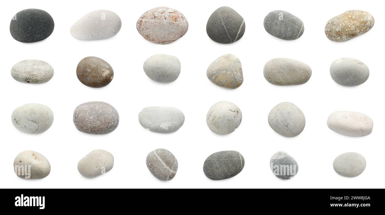 Sea pebbles. Different stones isolated on white, set Stock Photo - Alamy