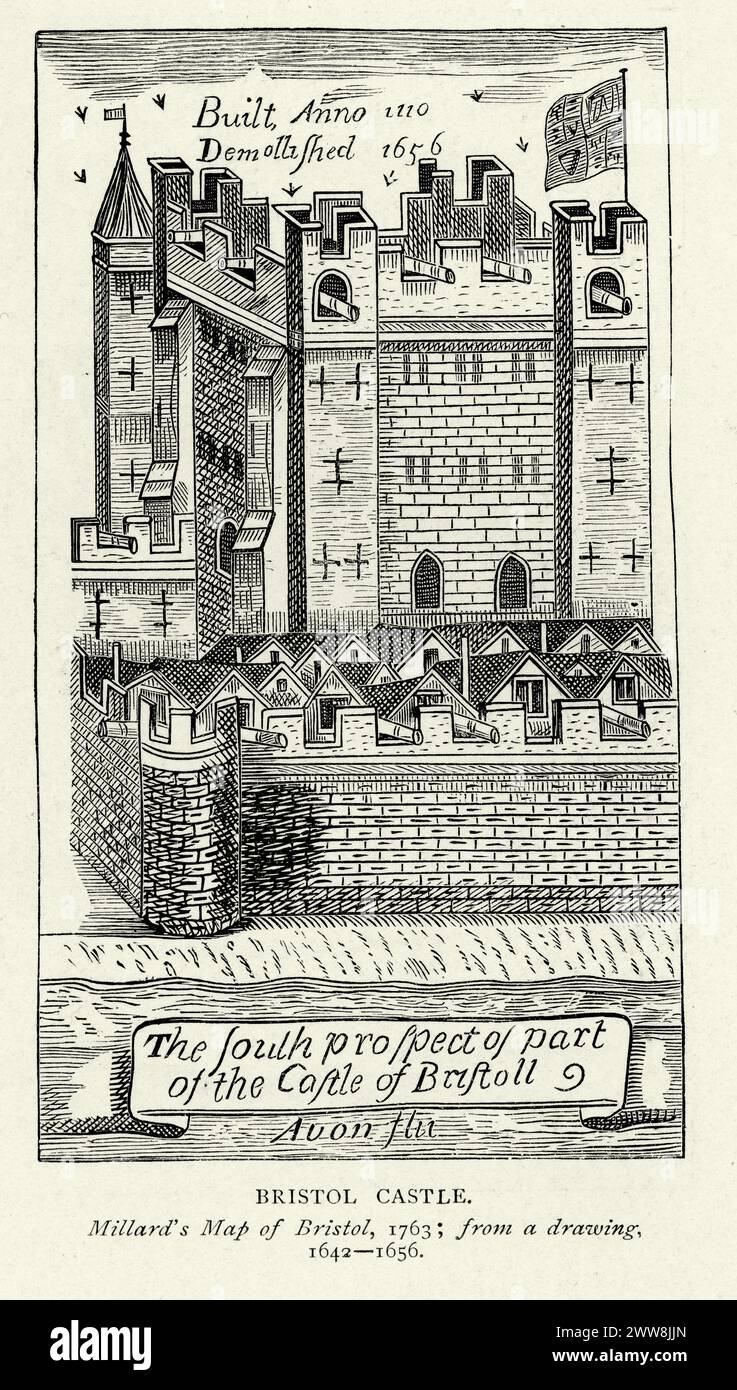 Bristol Castle viewed from the River Avon, 17th Century. Bristol Castle ...