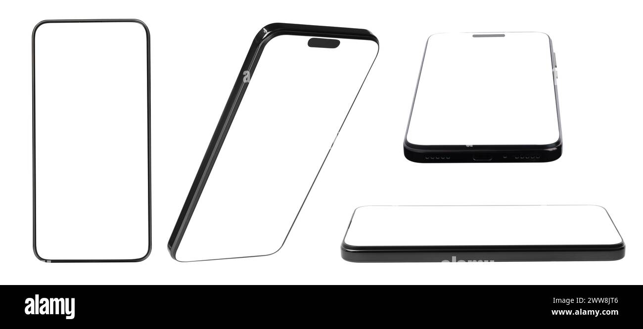 Smartphones with empty screens on white background. Mockup for design ...