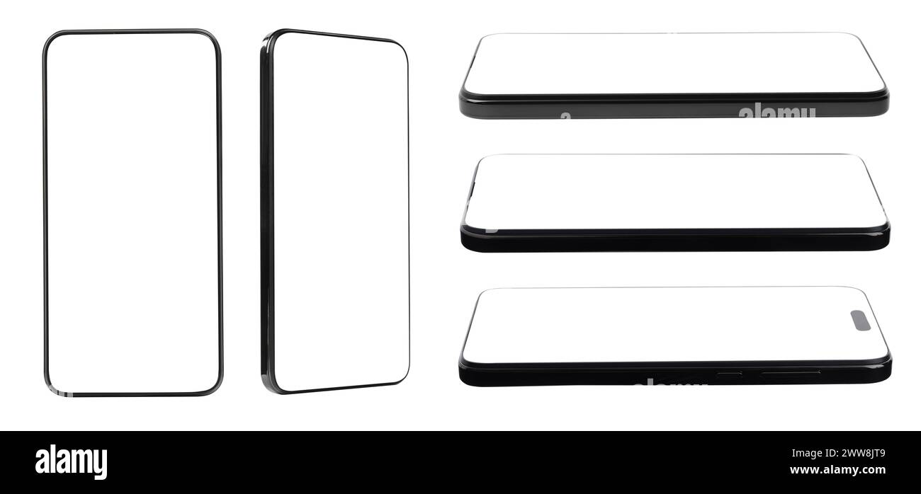 Smartphones with empty screens on white background. Mockup for design ...