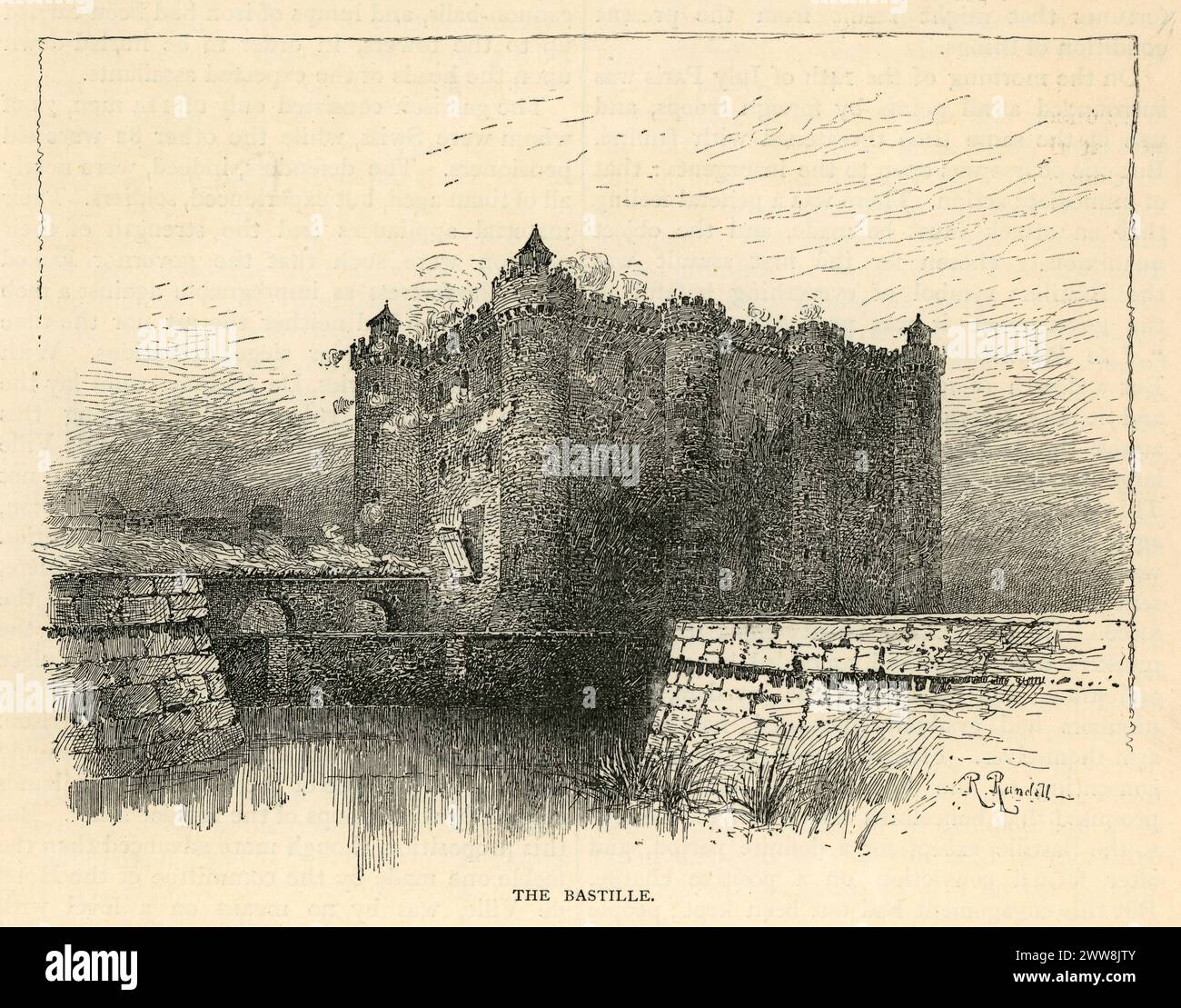 Vintage illustration of the Bastille, Paris, France 19th Century. a ...